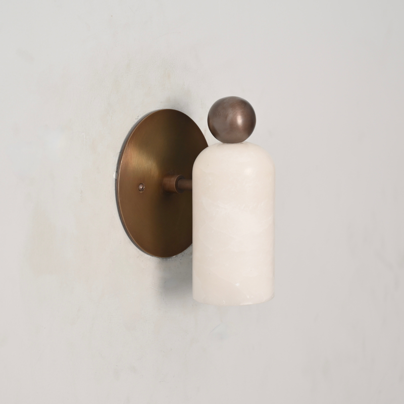 Brass Ball Stub Arm Marble Sconce - Alabaster Wall Lamp
