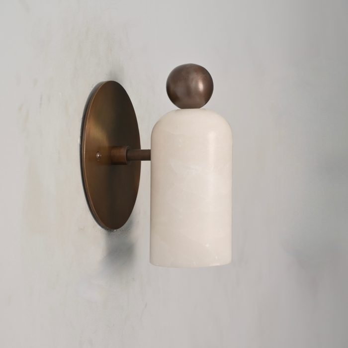 Brass Ball Stub Arm Marble Sconce - Alabaster Wall Lamp