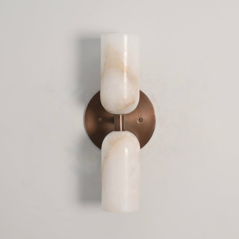 Dual Alabaster Sconce - Brass Marble Wall Lamp